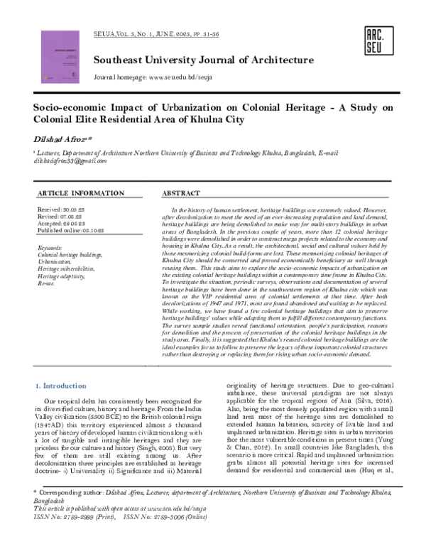 (PDF) Socio-economic Impact of Urbanization on Colonial Heritage - A ...