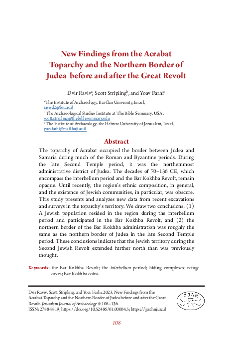 (PDF) New Findings from the Acrabat Toparchy and the Northern Border of ...