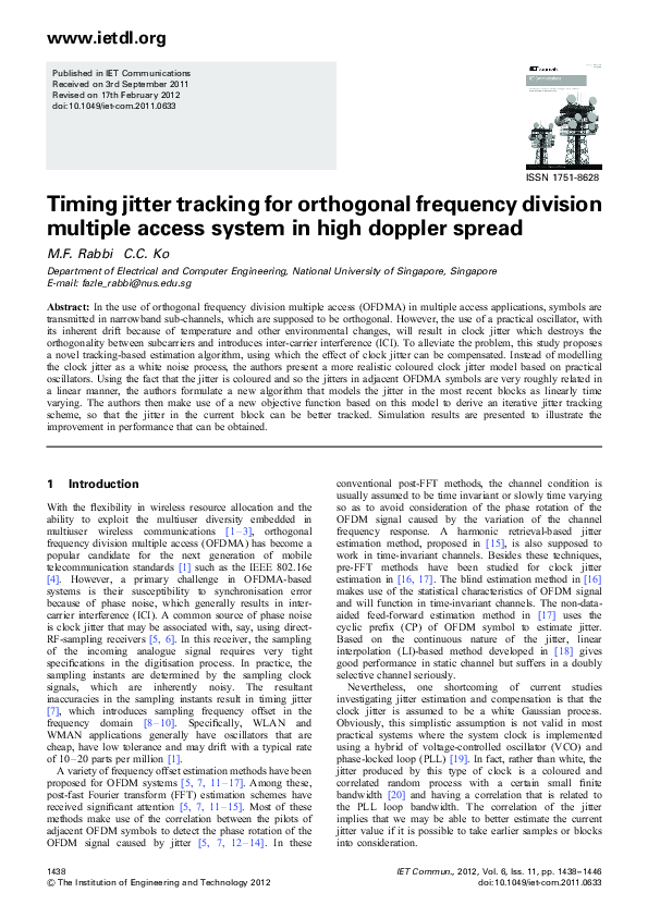 Pdf Timing Jitter Tracking For Orthogonal Frequency Division Multiple Access System In High