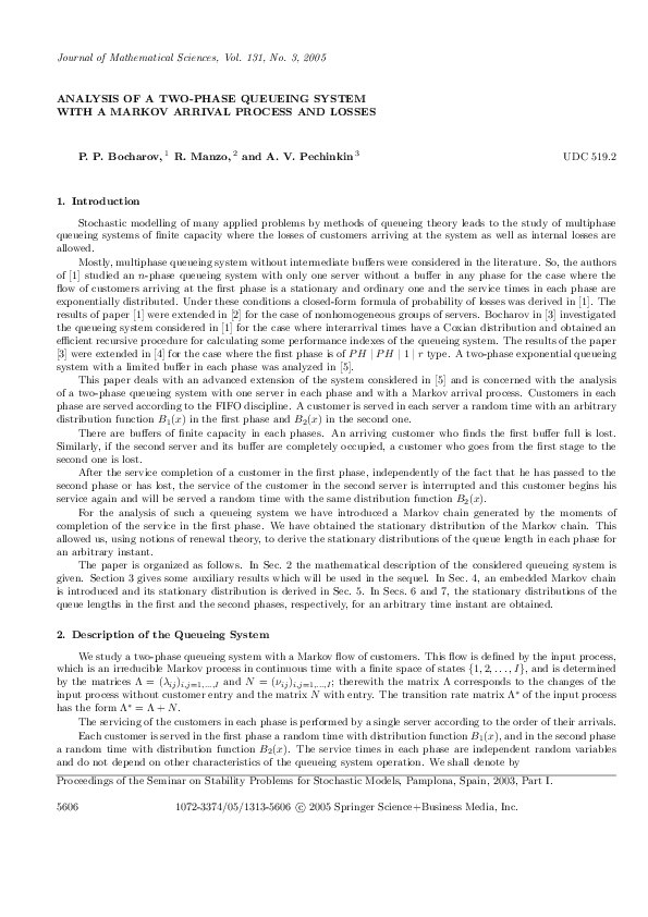 Pdf Analysis Of A Two Phase Queueing System With A Markov Arrival Process And Losses Rosanna 2750