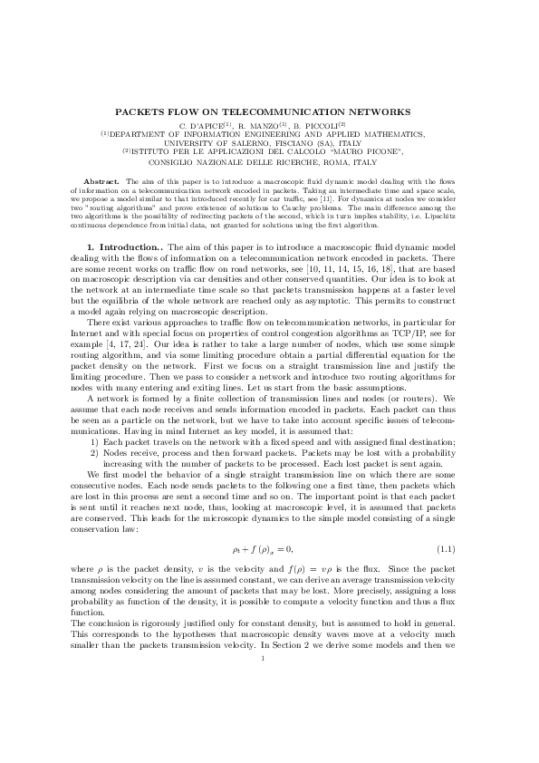 (PDF) Packet Flow on Telecommunication Networks