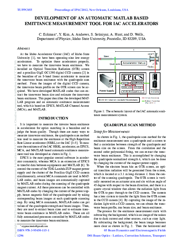 (PDF) DEVELOPMENT OF AN AUTOMATIC MATLAB BASED EMITTANCE MEASUREMENT TOOL FOR IAC ACCELERATORS