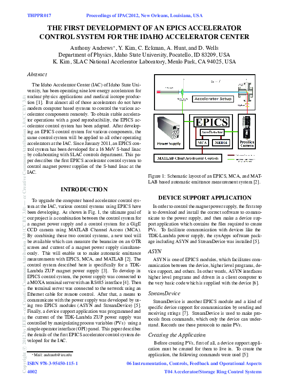 (PDF) THE FIRST DEVELOPMENT OF AN EPICS ACCELERATOR CONTROL SYSTEM FOR ...