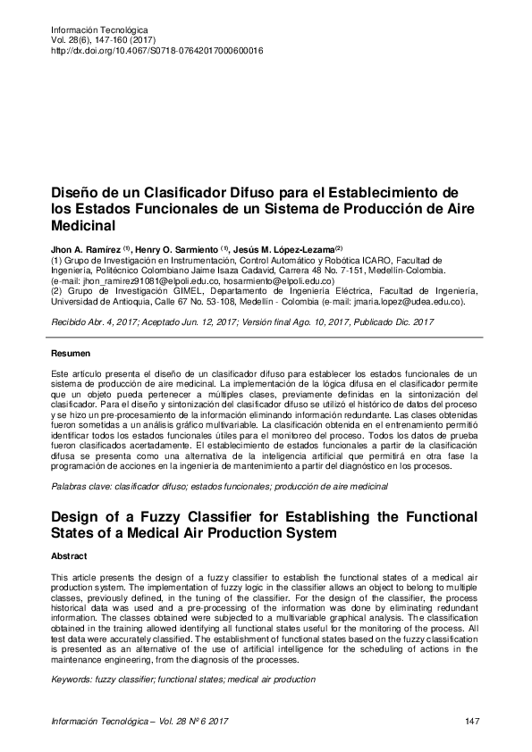 (PDF) Diseño de un Clasificador Difuso para el Establecimiento de los Estados Funcionales de un ...