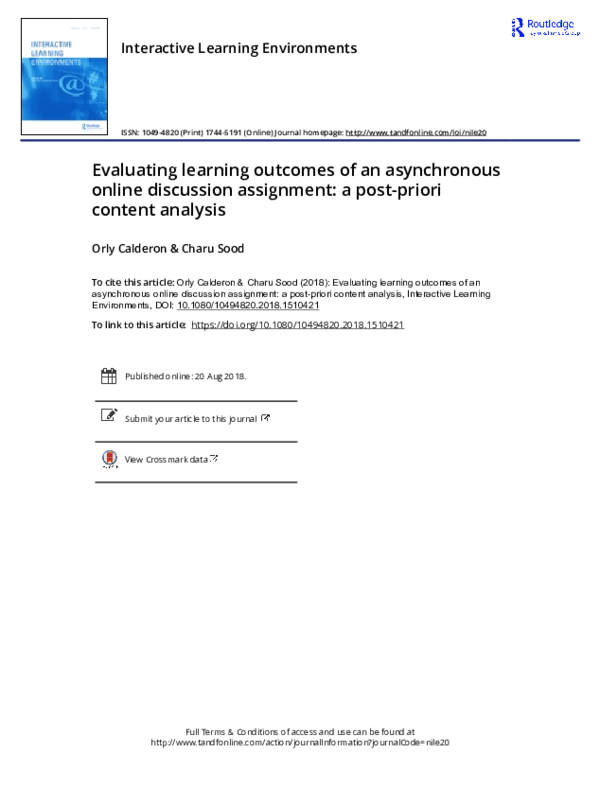 (PDF) Evaluating learning outcomes of an asynchronous online discussion assignment: a post ...