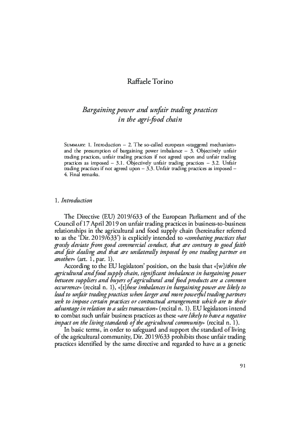 (PDF) Bargaining power and unfair trading practices in the agri-food chain
