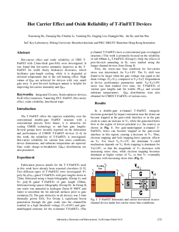 (PDF) Hot Carrier Effect and Oxide Reliability of T-FinFET Devices