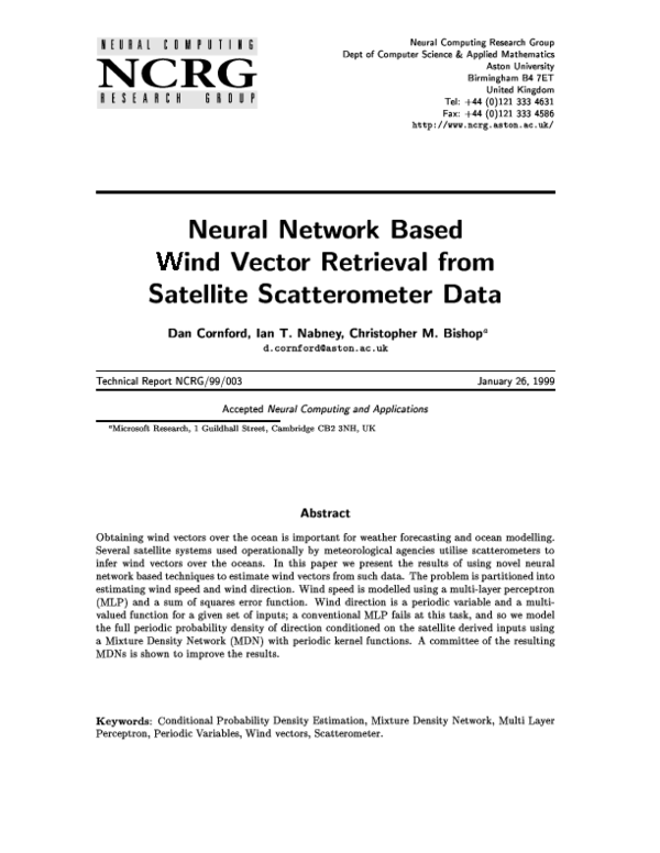 (PDF) Neural Network-Based Wind Vector Retrieval from Satellite Scatterometer Data