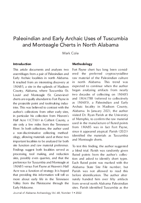 (PDF) Paleoindian and Early Archaic Uses of Tuscumbia and Monteagle ...