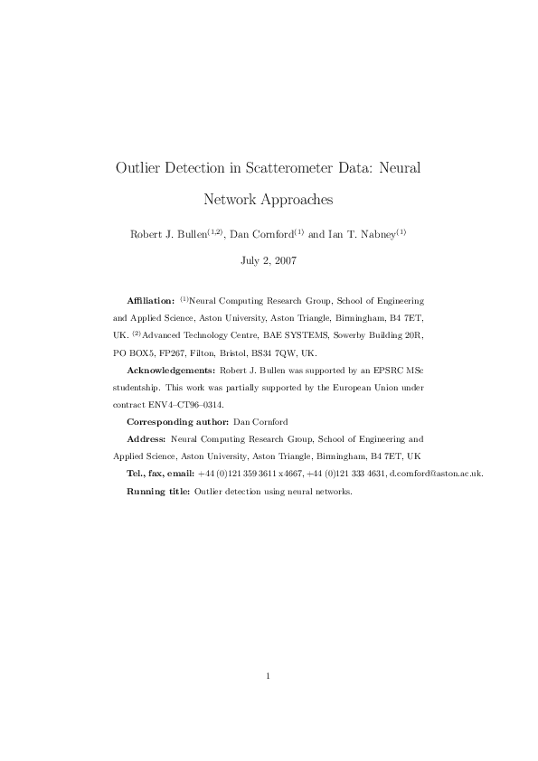 (PDF) Outlier detection in scatterometer data: neural network approaches