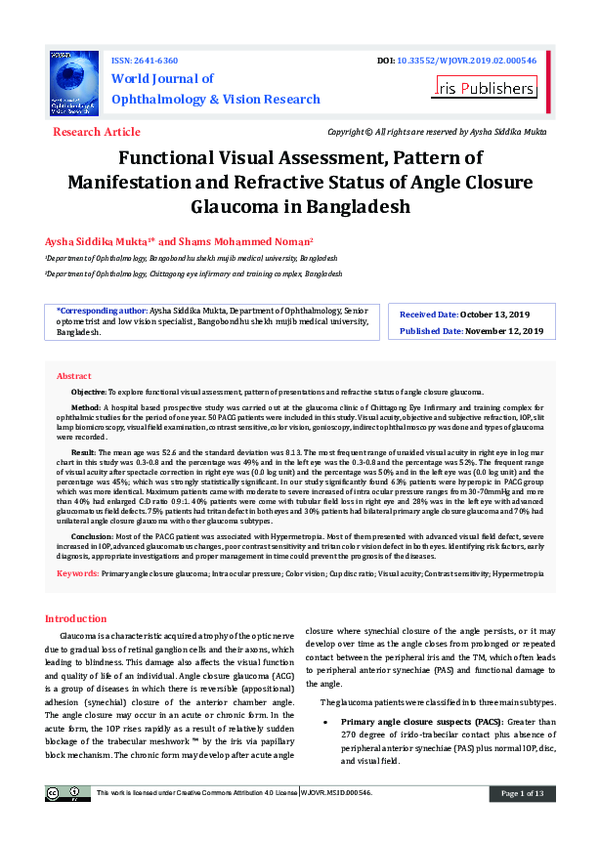 (PDF) Functional Visual Assessment, Pattern of Manifestation and ...