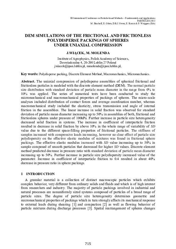 (PDF) DEM simulations of the frictional and frictionless polydisperse ...
