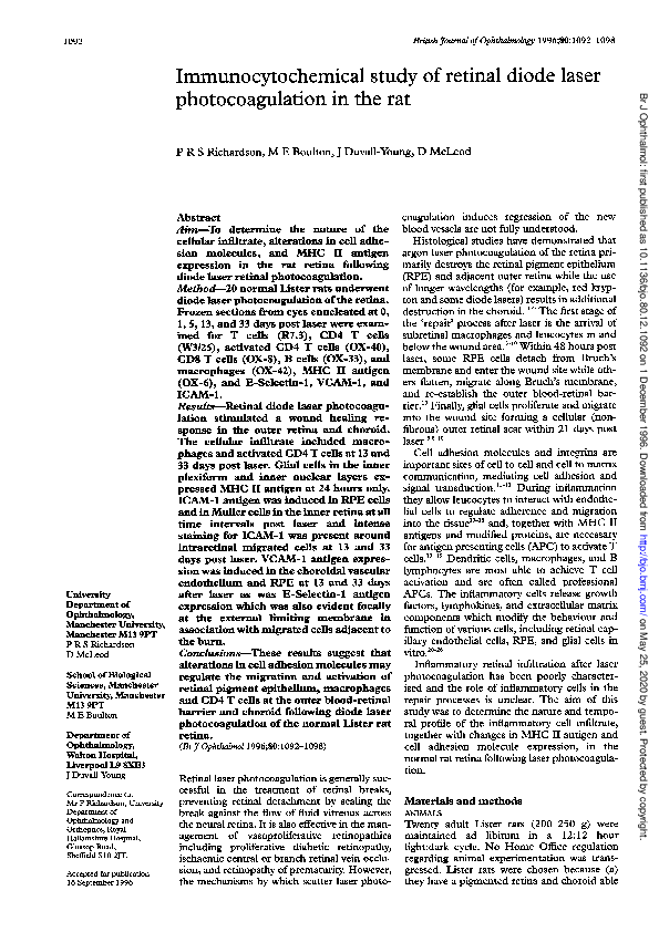 (PDF) Immunocytochemical study of retinal diode laser photocoagulation in the rat