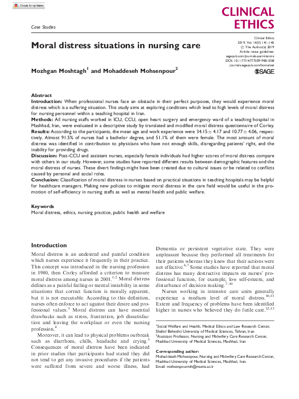 (PDF) Moral distress situations in nursing care