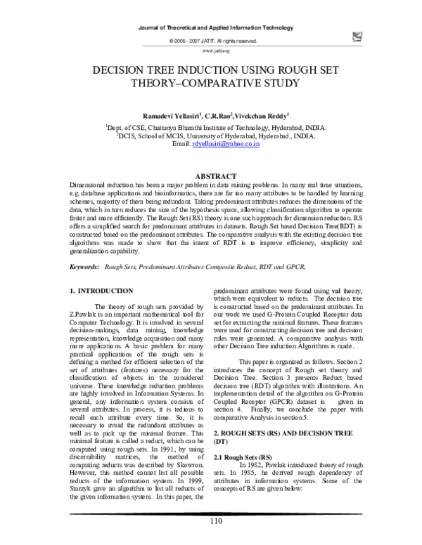 (PDF) Decision tree induction using roughset theory comparative study