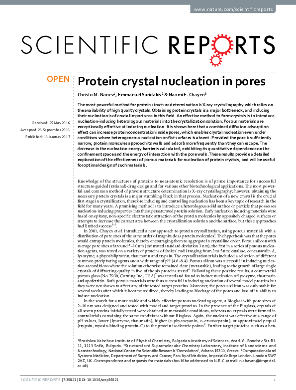 (PDF) Protein crystal nucleation in pores