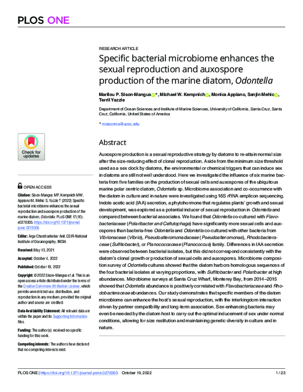(PDF) Specific bacterial microbiome enhances the sexual reproduction and auxospore production of ...