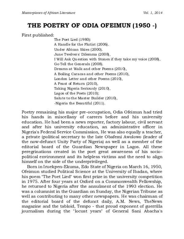 (PDF) THE POETRY OF ODIA OFEIMUN (1950