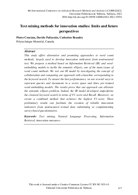 (PDF) Text mining methods for innovation studies: limits and future perspectives