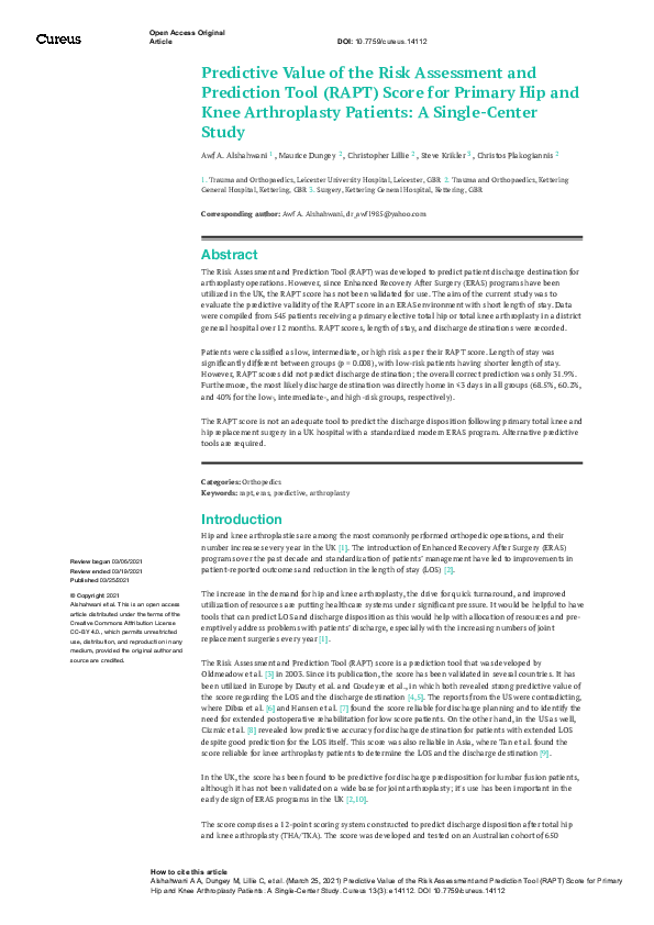 (PDF) Predictive Value of the Risk Assessment and Prediction Tool (RAPT ...