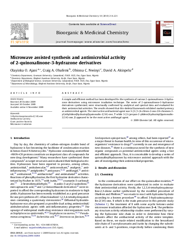 (PDF) Microwave assisted synthesis and antimicrobial activity of 2-quinoxalinone-3-hydrazone ...