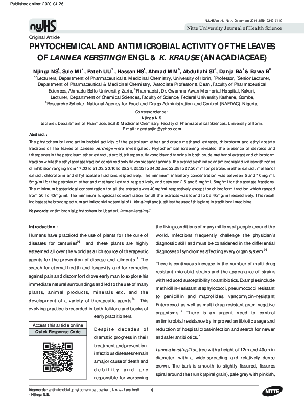(PDF) Phytochemical and Antimicrobial Activity of Leaf Extract of Piliostigma Thonningii (SCHUM.)