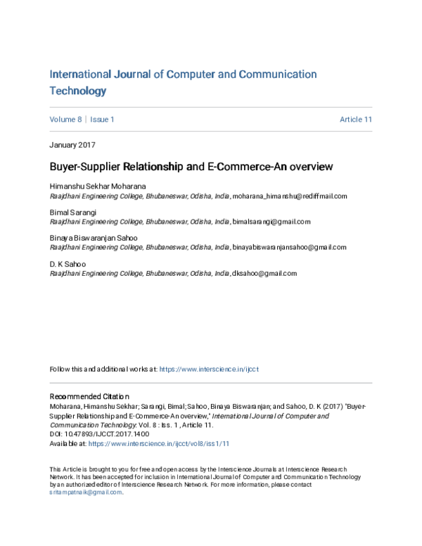 (PDF) Buyer-Supplier Relationship and E-Commerce-An overview