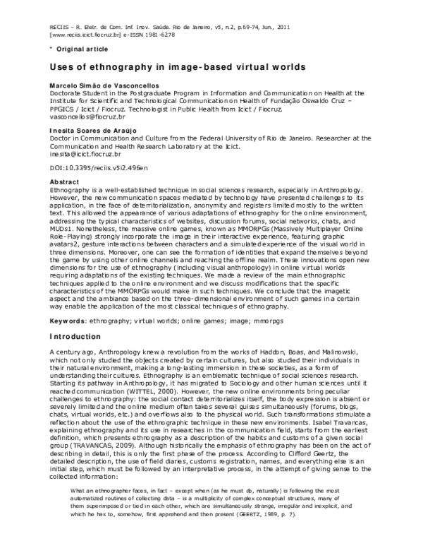(PDF) Uses of ethnography in image-based virtual worlds