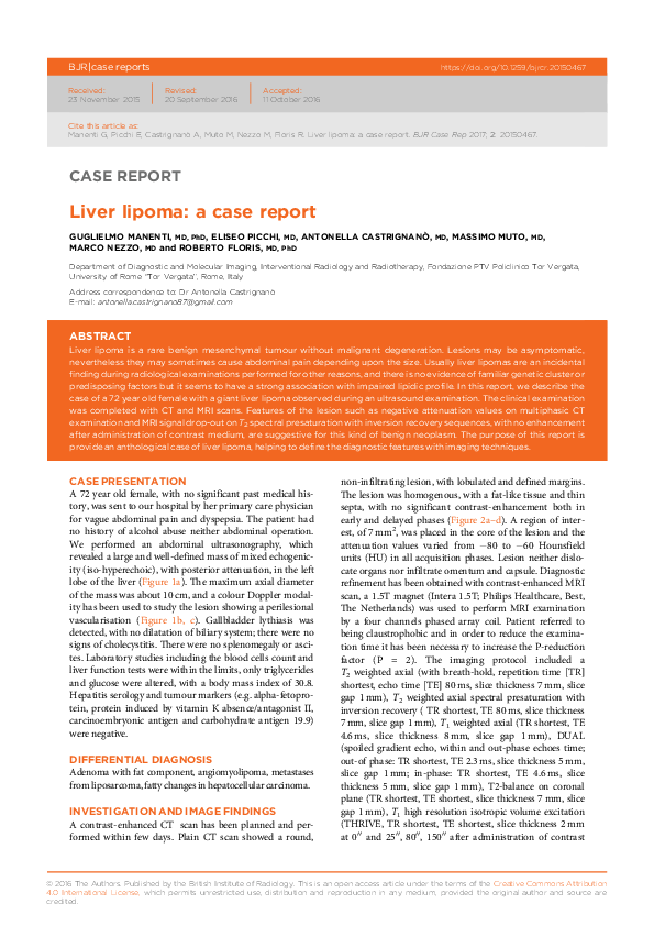 (PDF) Liver lipoma: a case report | Antonella Castrignano - Academia.edu