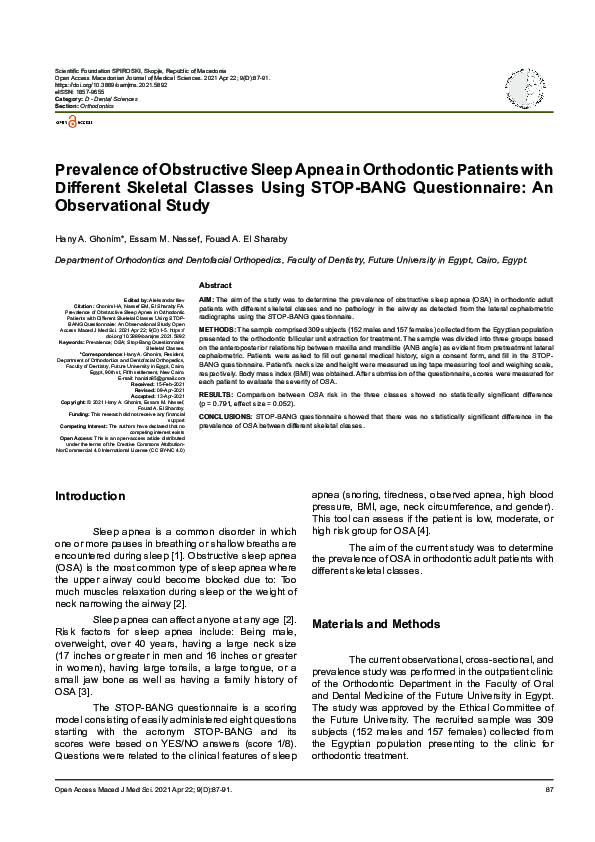 (PDF) Prevalence of Obstructive Sleep Apnea in Orthodontic Patients ...