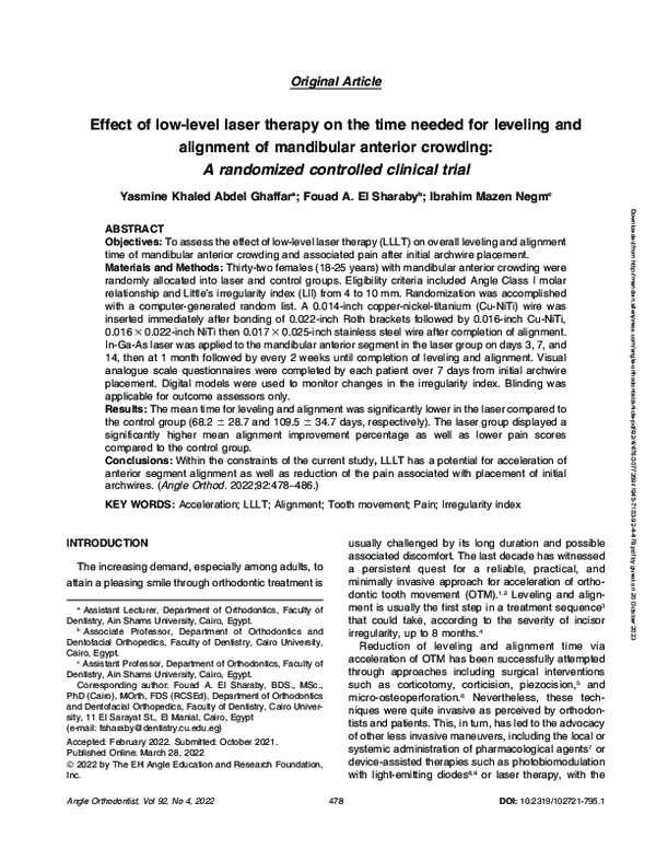 (PDF) Effect of low-level laser therapy on the time needed for leveling ...