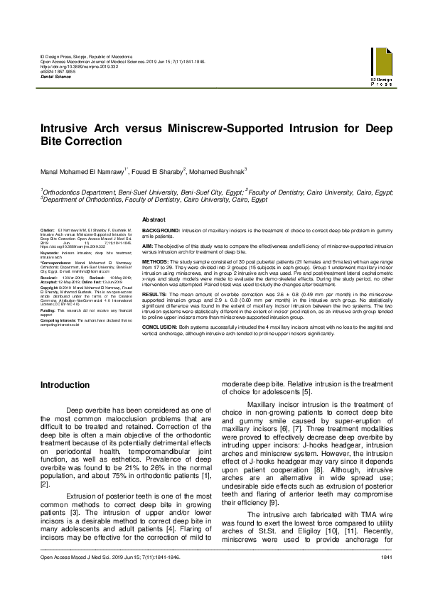 (PDF) Intrusive Arch versus Miniscrew-Supported Intrusion for Deep Bite ...