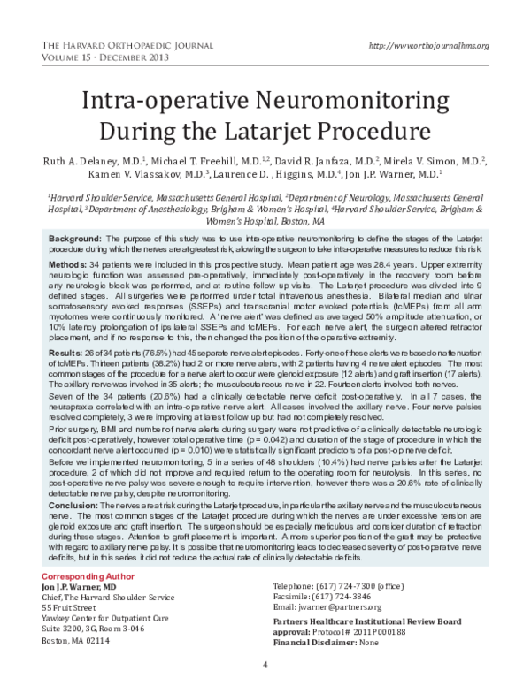 (PDF) Intra-operative Neuromonitoring During the Latarjet Procedure