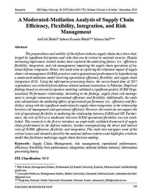(PDF) A Moderated-Mediation Analysis of Supply Chain Efficiency, Flexibility, Integration, and ...