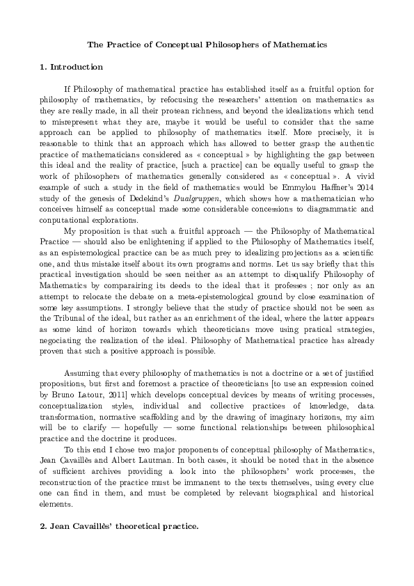 (PDF) "The Practice of conceptual philosophers of Mathematics", 15e ...