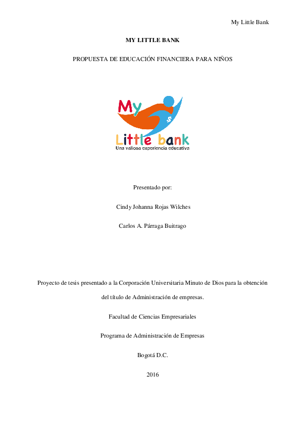 (PDF) My Little Bank: Propuesta de educación financiera para niños