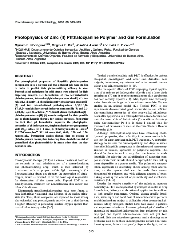 (PDF) Photophysics of Zinc (II) Phthalocyanine Polymer and Gel ...