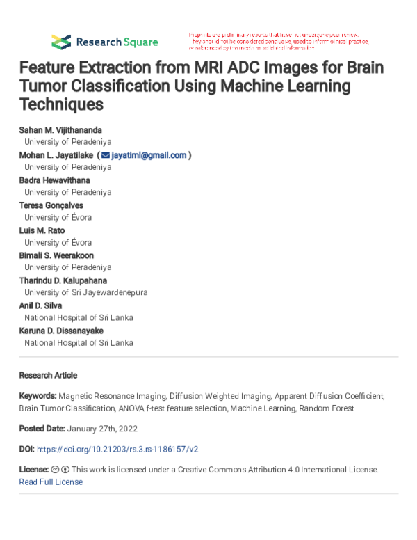 (PDF) Feature Extraction from MRI ADC Images for Brain Tumor Classification Using Machine ...