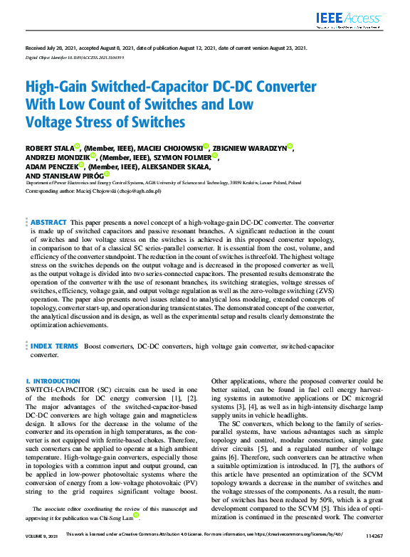 (PDF) High-Gain Switched-Capacitor DC-DC Converter With Low Count of Switches and Low Voltage ...