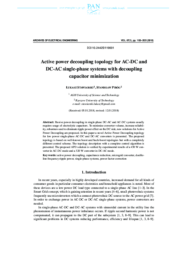 (PDF) Active power decoupling topology for AC-DC and DC-AC single-phase ...