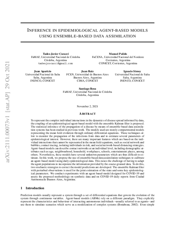 (PDF) Inference in epidemiological agent-based models using ensemble-based data assimilation