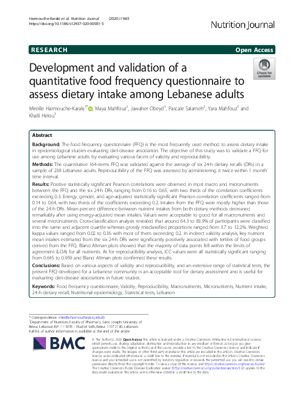 Pdf Development And Validation Of A Quantitative Food Frequency Questionnaire Among Rural And