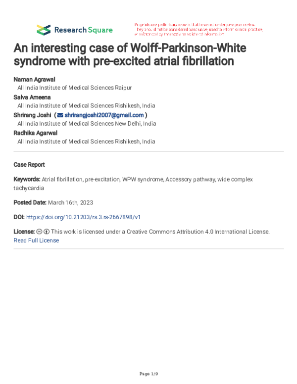 (PDF) An interesting case of Wolff-Parkinson-White syndrome with pre ...