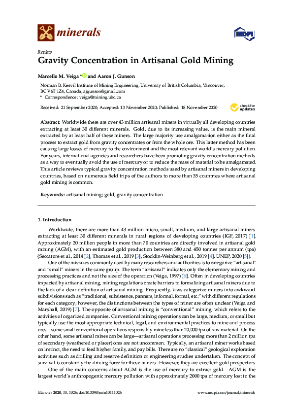 (PDF) Gravity Concentration in Artisanal Gold Mining