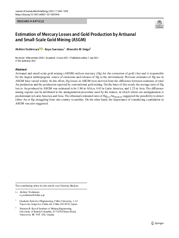 (PDF) Estimation of Mercury Losses and Gold Production by Artisanal and ...