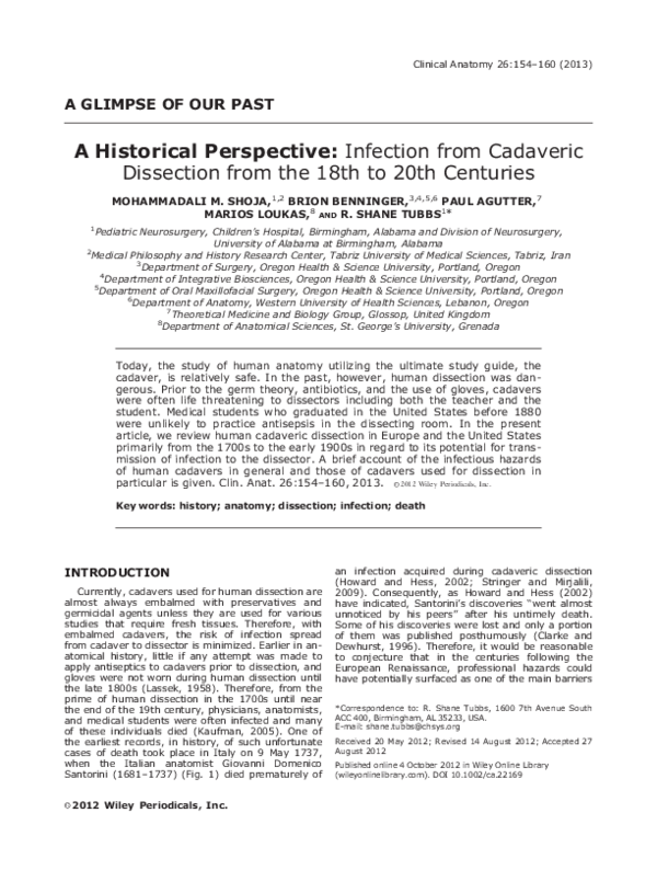 (PDF) A historical perspective: Infection from cadaveric dissection ...