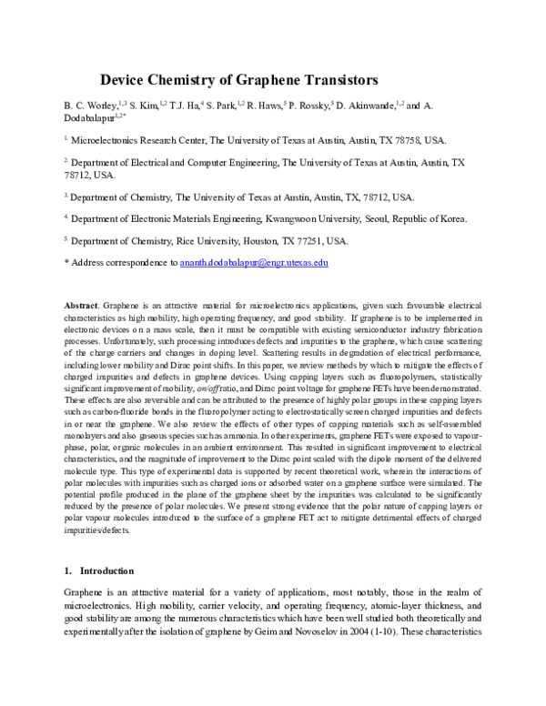 (PDF) Device Chemistry of Graphene Transistors
