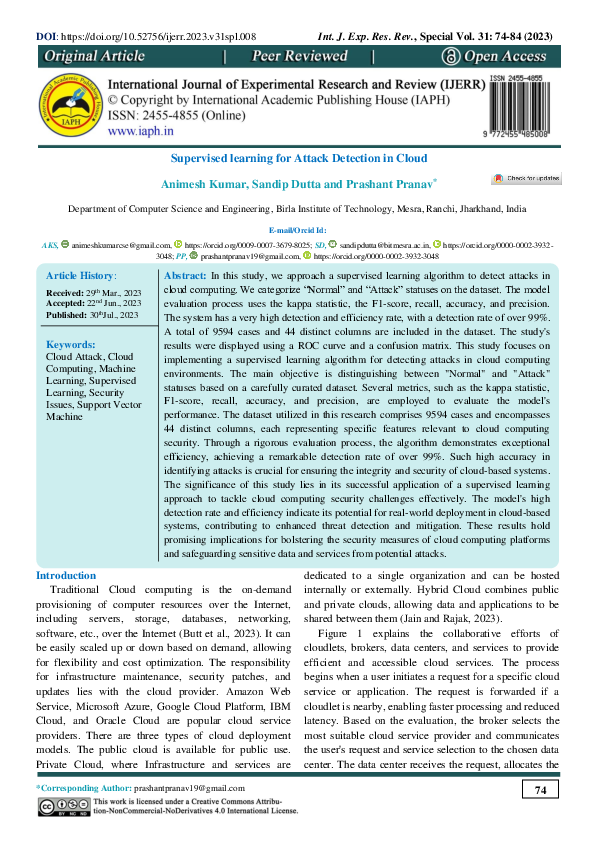 (PDF) Supervised learning for Attack Detection in Cloud