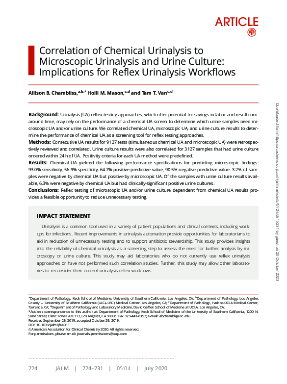 (PDF) Correlation of Chemical Urinalysis to Microscopic Urinalysis and ...