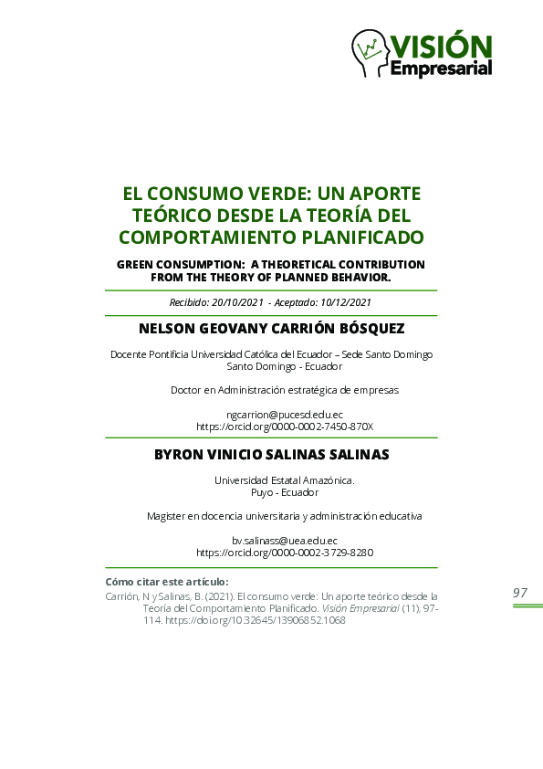 (PDF) Consumo Verde: Un Aporte Teórico Desde La Teoría Del ...